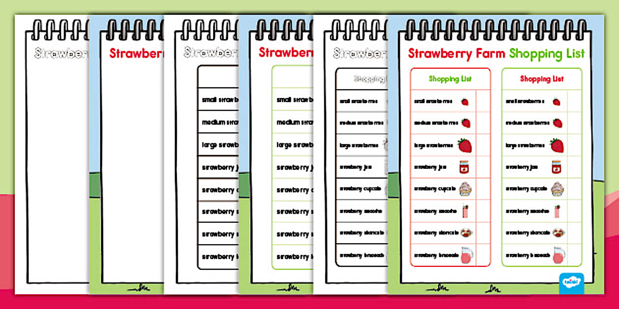Strawberry Farm Stand Dramatic Play Shopping List
