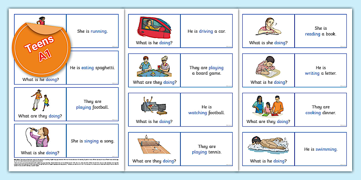 ESL Pictures to Describe Present Continuous - Matching Game