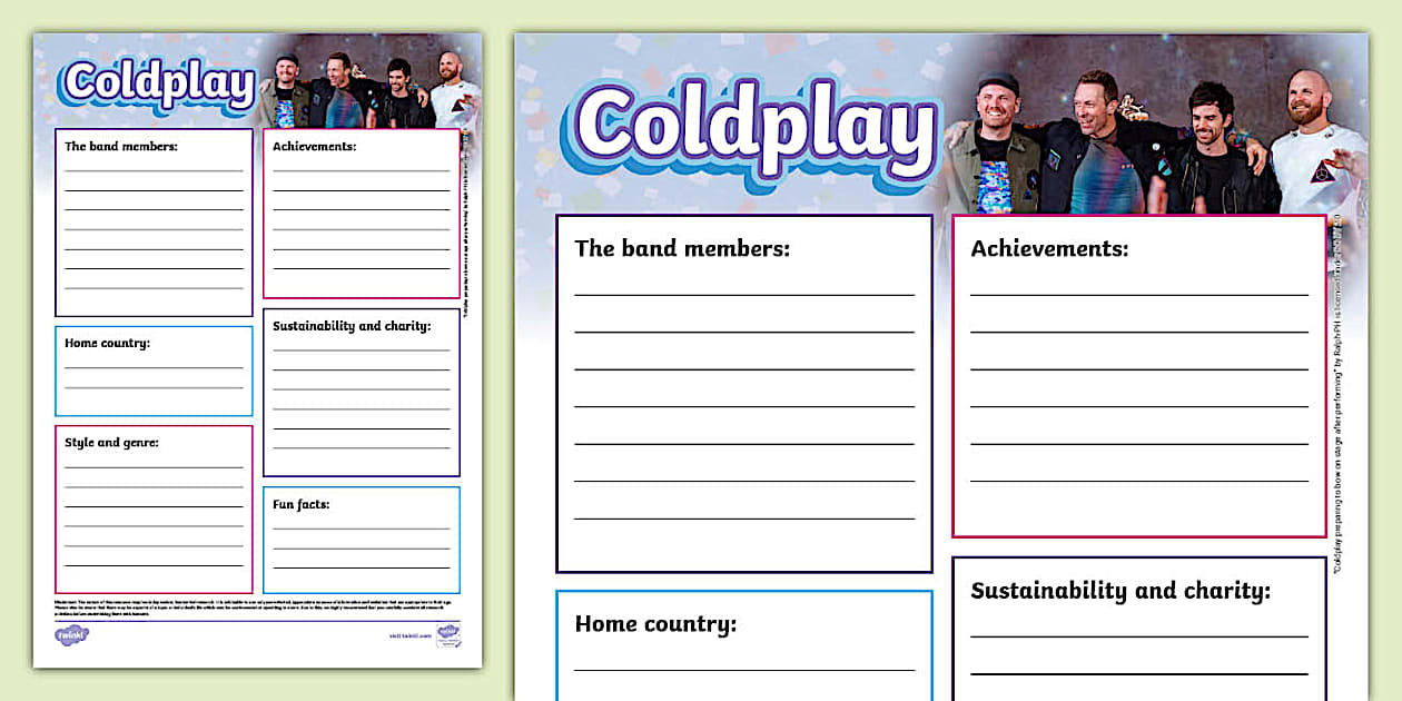 Coldplay Fact File Template (teacher made) - Twinkl