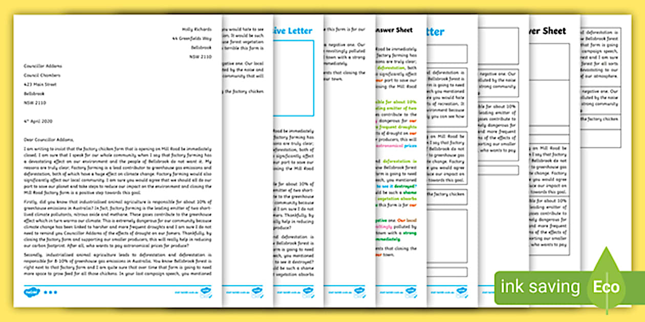 Differentiated Climate Change Persuasive Letter Example, Sequencing and