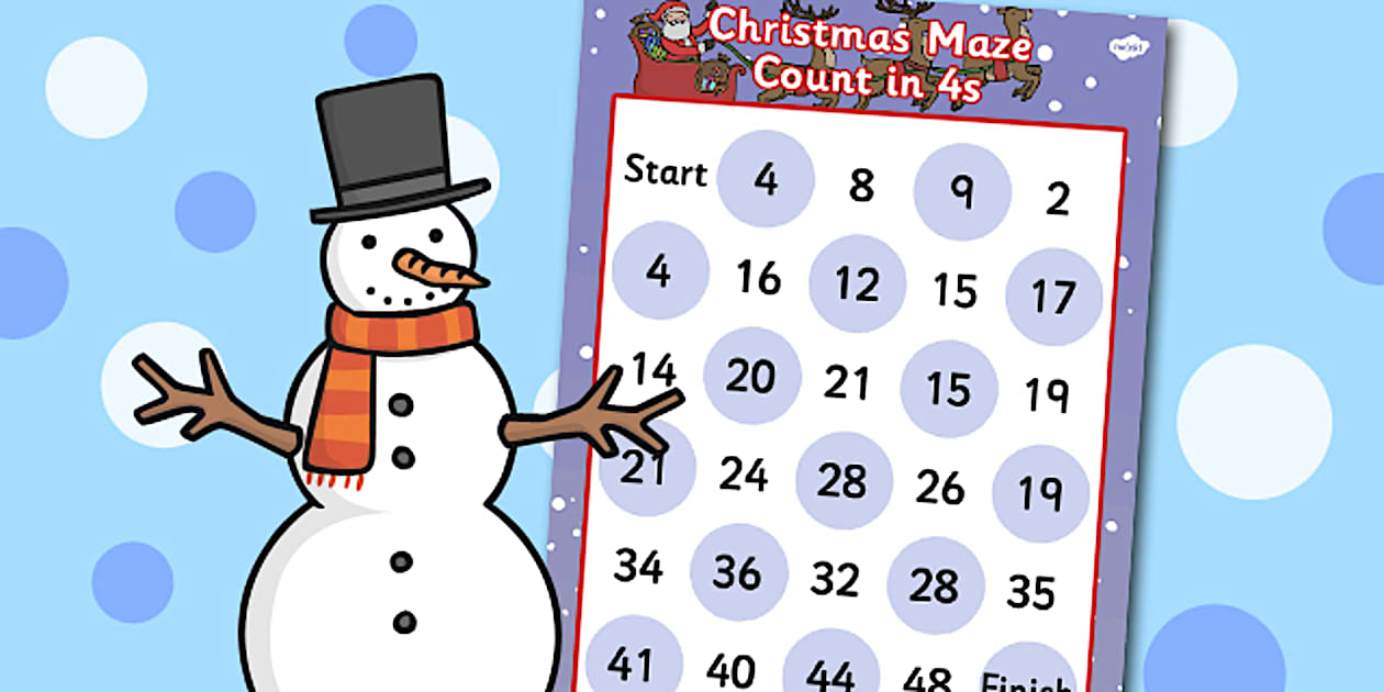 Christmas Counting in 4s Maze Activity (teacher made)