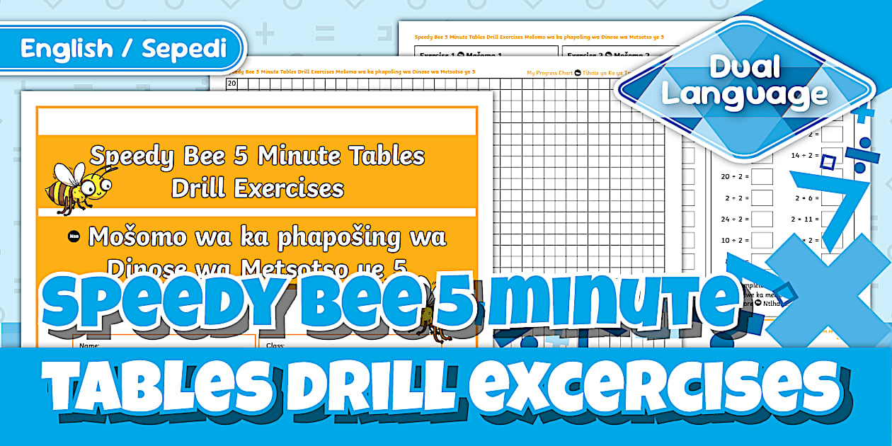 Grade 4 Maths: Speedy Bee 5 Minute Tables Drill Exercises Differentiated