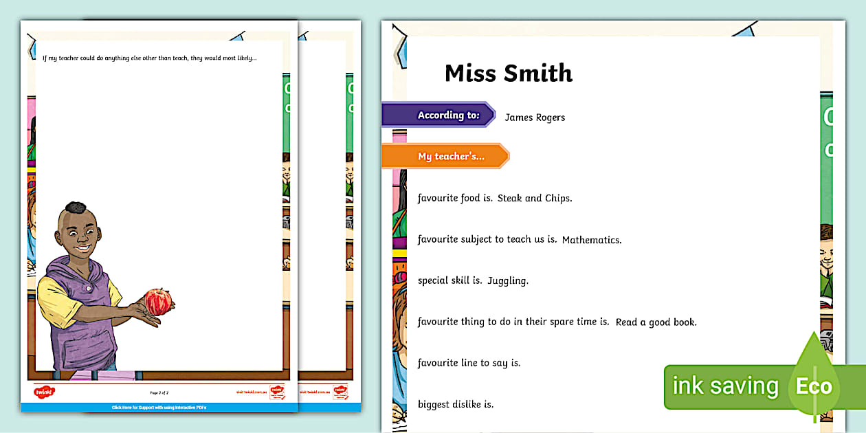 My Teacher According to Me: Interactive Activity - Twinkl