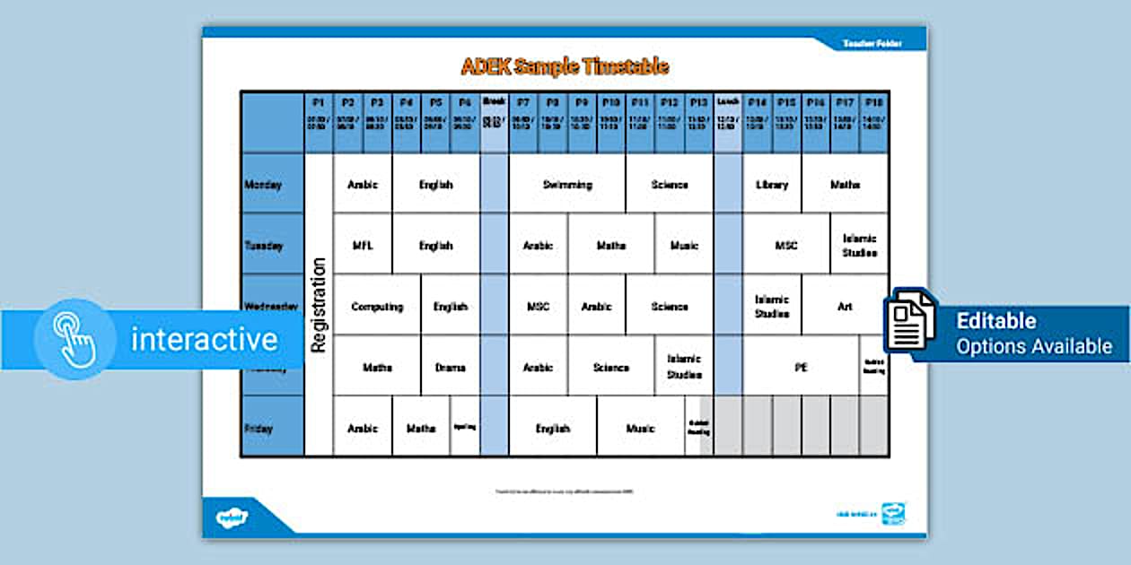 ADEK Sample Timetable (teacher made) - Twinkl