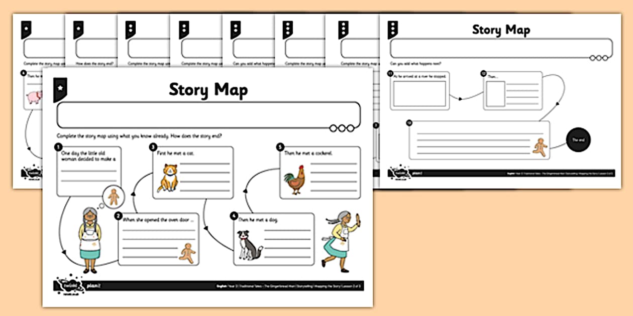 The Gingerbread Man Story Map Differentiated Worksheet / Worksheet Pack