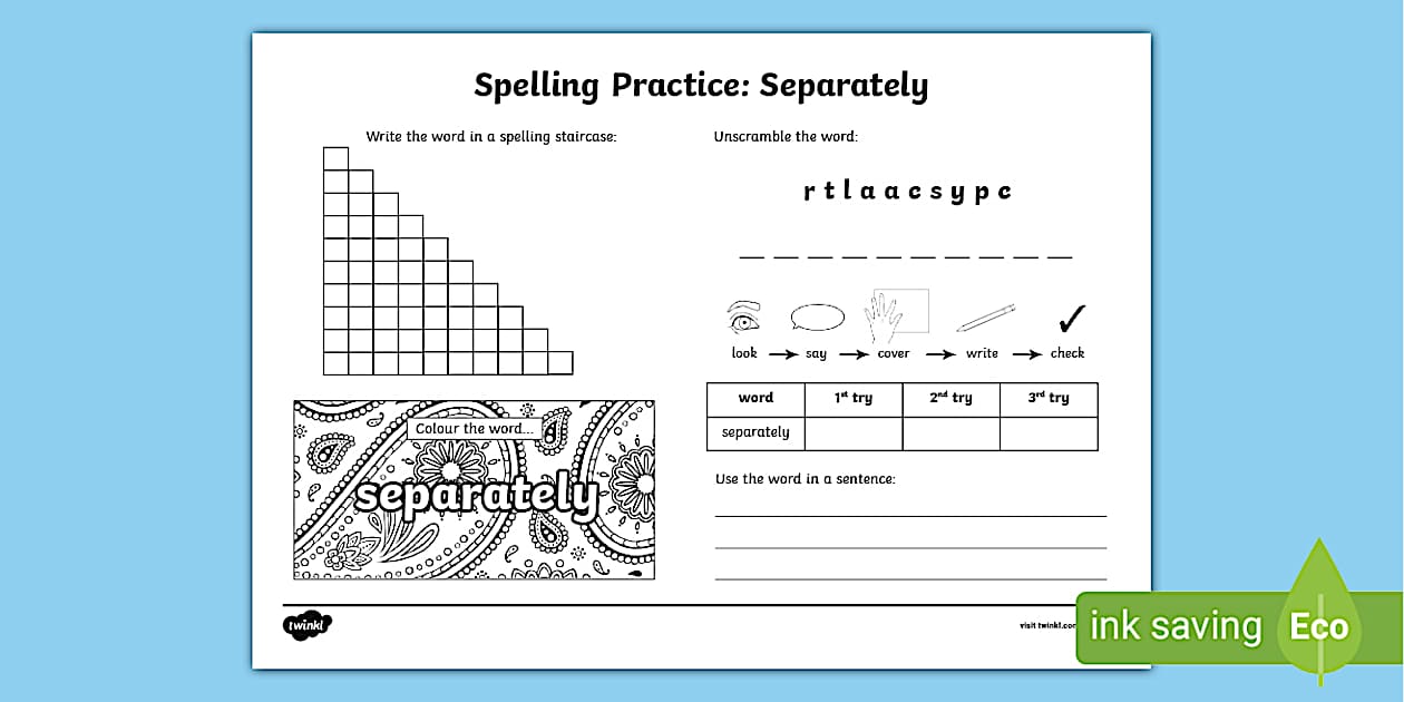 Separately Spelling Practice Worksheet (teacher made)