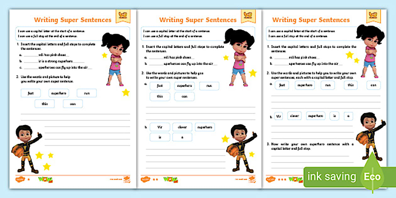 FREE! - Vir the Robot Boy English Worksheet: Writing Super Sentences