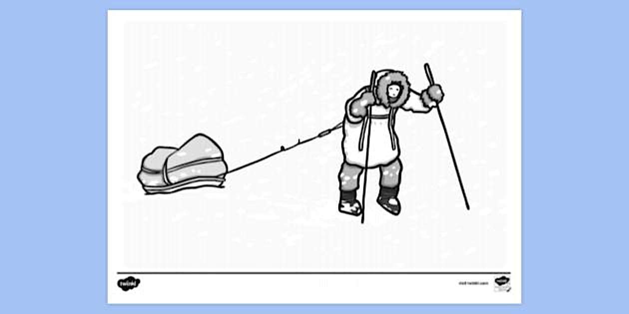 Antarctic Explorer in Blizzard Colouring Sheet | Twinkl