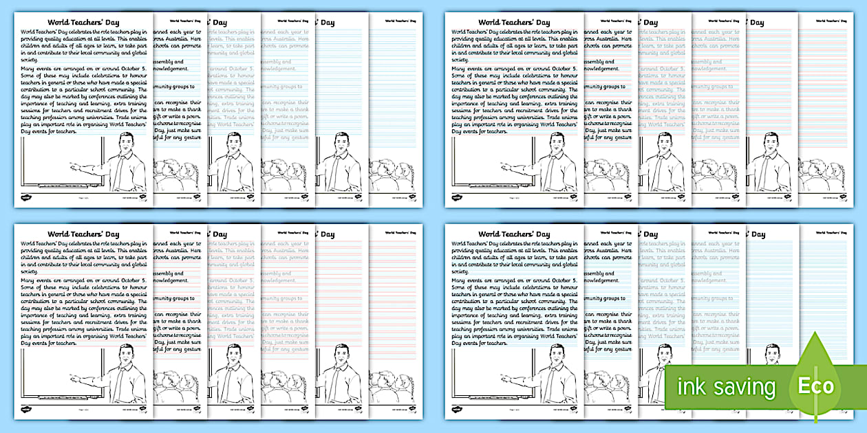 World Teachers' Day Handwriting Practice Worksheets - Twinkl