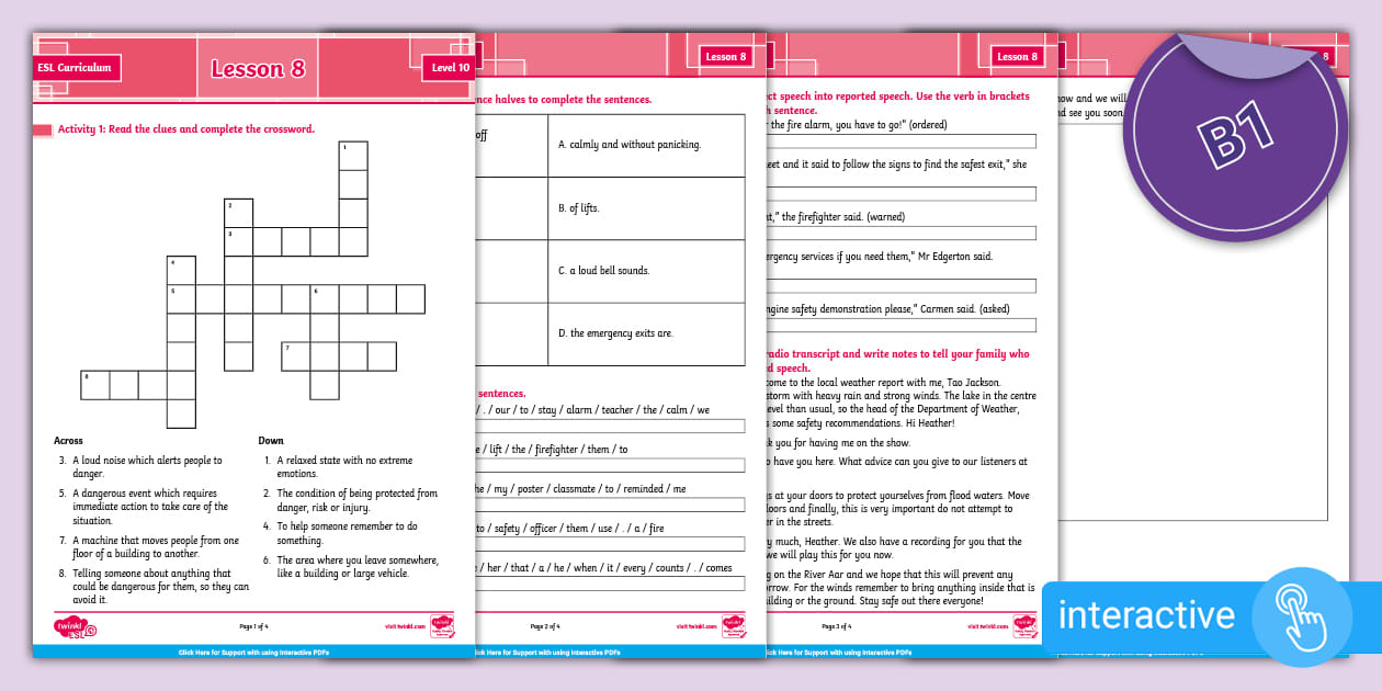 Twinkl's ESL Curriculum Level 10, Lesson 8 Interactive Sheet