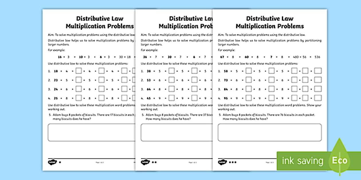 LKS2 Distributive Law Multiplication Differentiated Worksheet