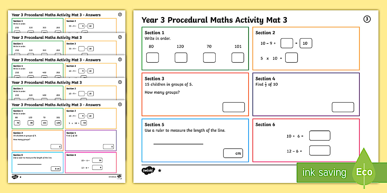 Procedural Year 3 Maths Mat 3 Activity Mats (teacher made)