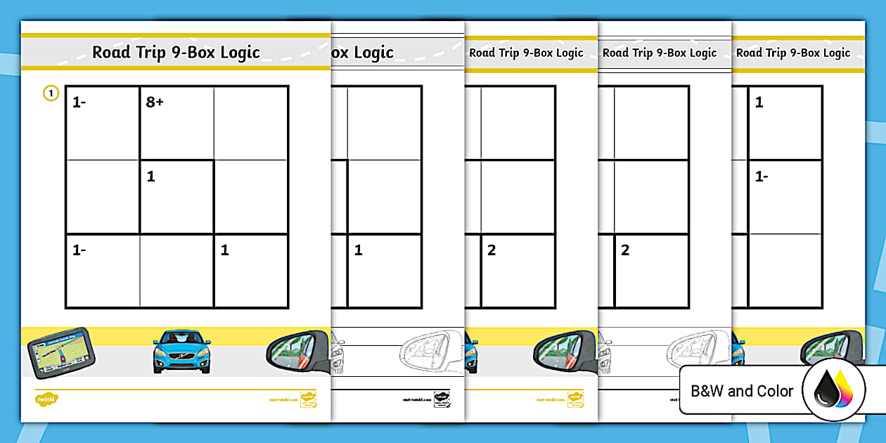 Road Trip 9-Box Logic Puzzles for 3rd-5th Grade - Twinkl