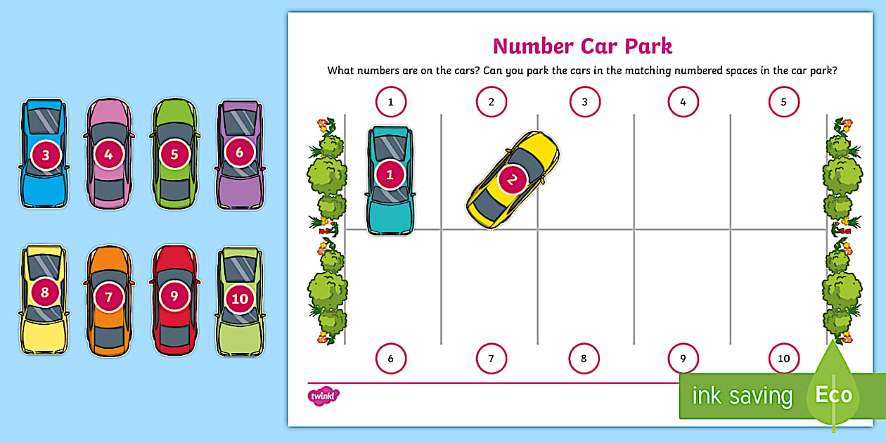 Editable Car Park Numeral Recognition and Matching Worksheets