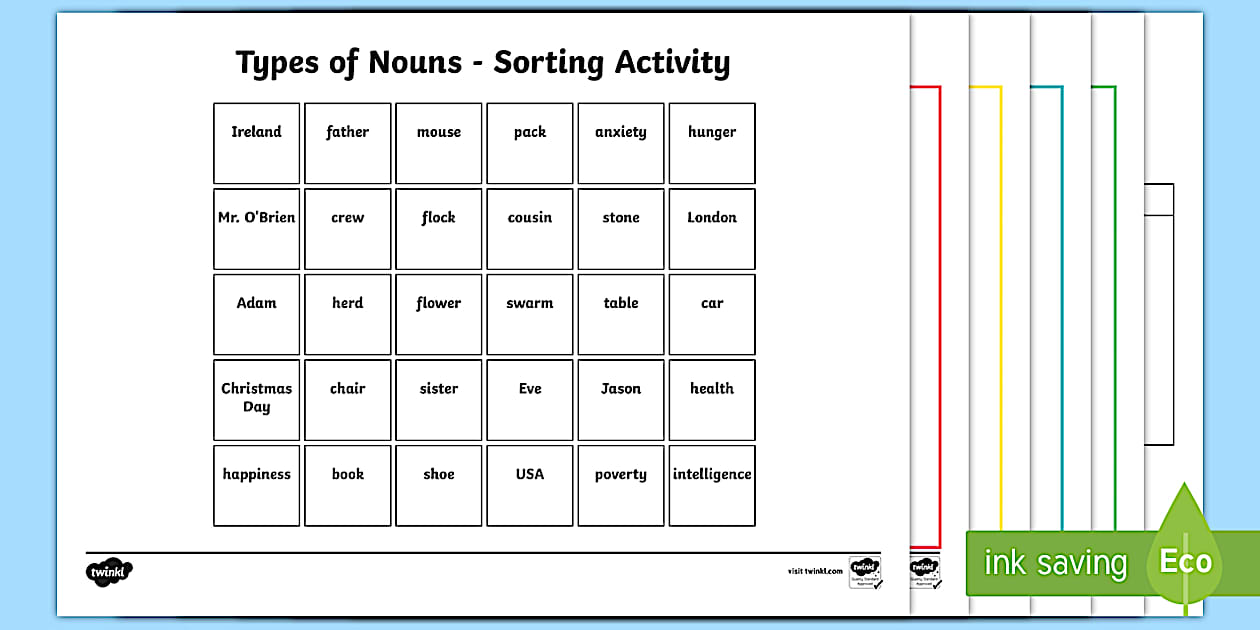 Types of Noun Sorting Game - Primary Resources - Twinkl