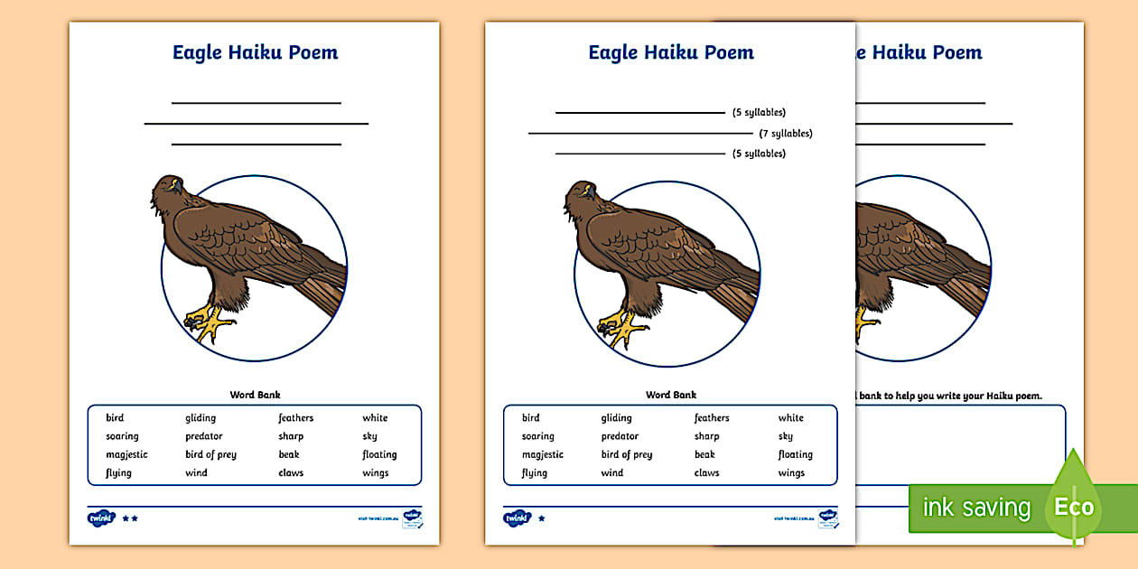 TAS Eagle Haiku Poem Differentiated Worksheets - Twinkl