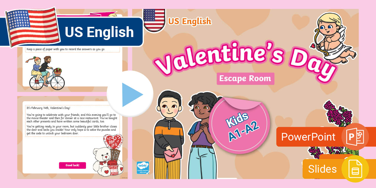 ESL Valentine's Day Escape Room for Beginners (US English)