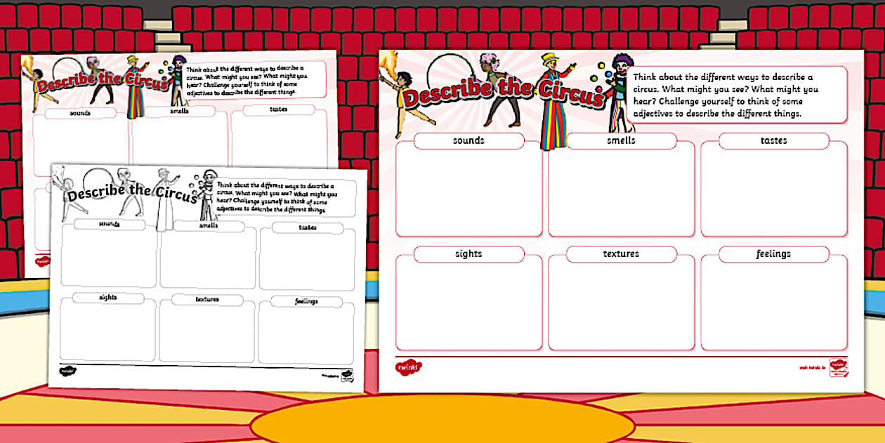 Circus Adjective Worksheet - Twinkl English (teacher made)