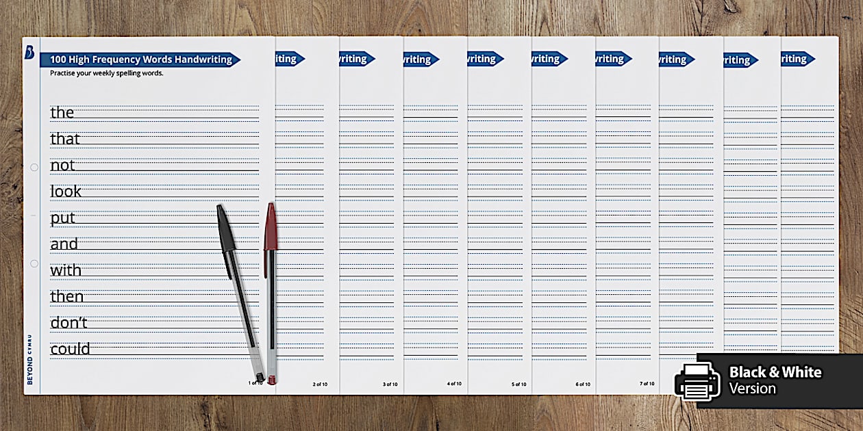 100 High Frequency Words Handwriting Activity Sheets