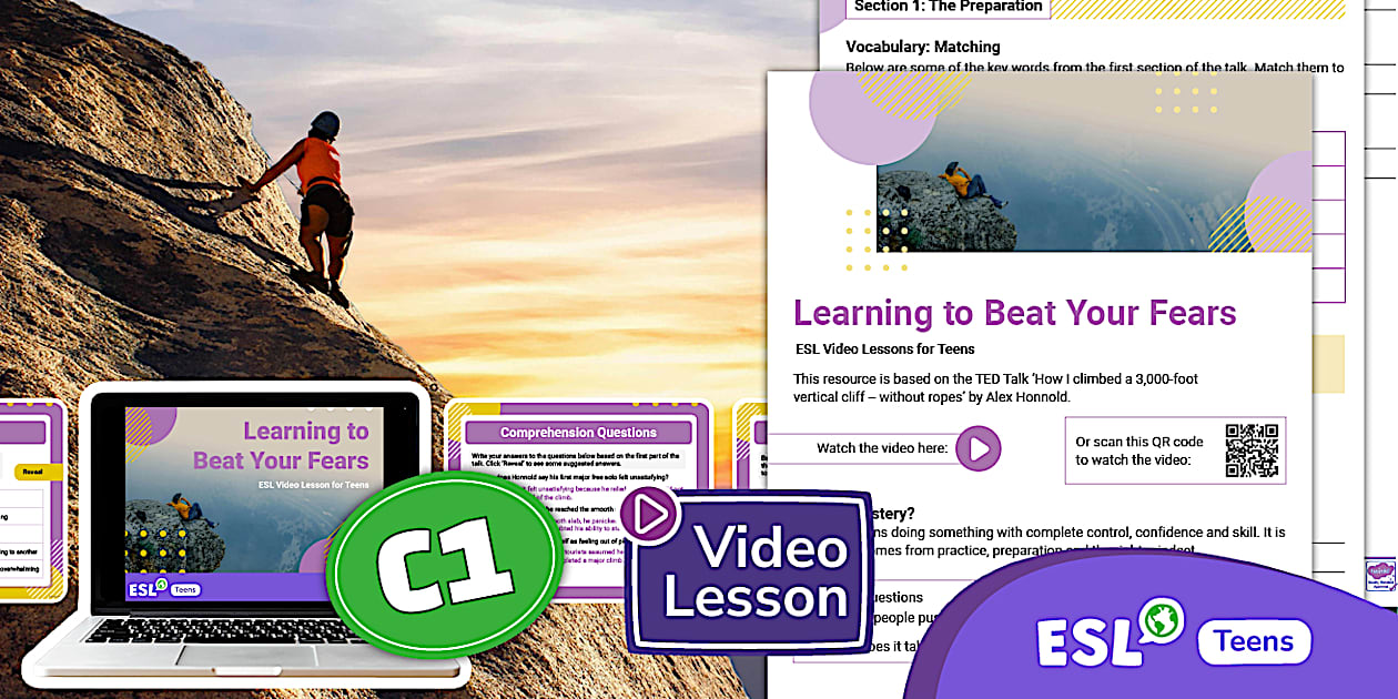 ESL Video Lesson Pack for advanced teens on overcoming fears