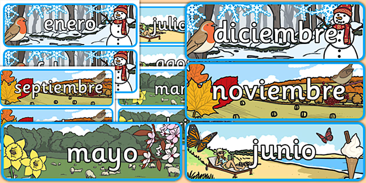 Months of the Year With Seasons Theme Display Posters Spanish