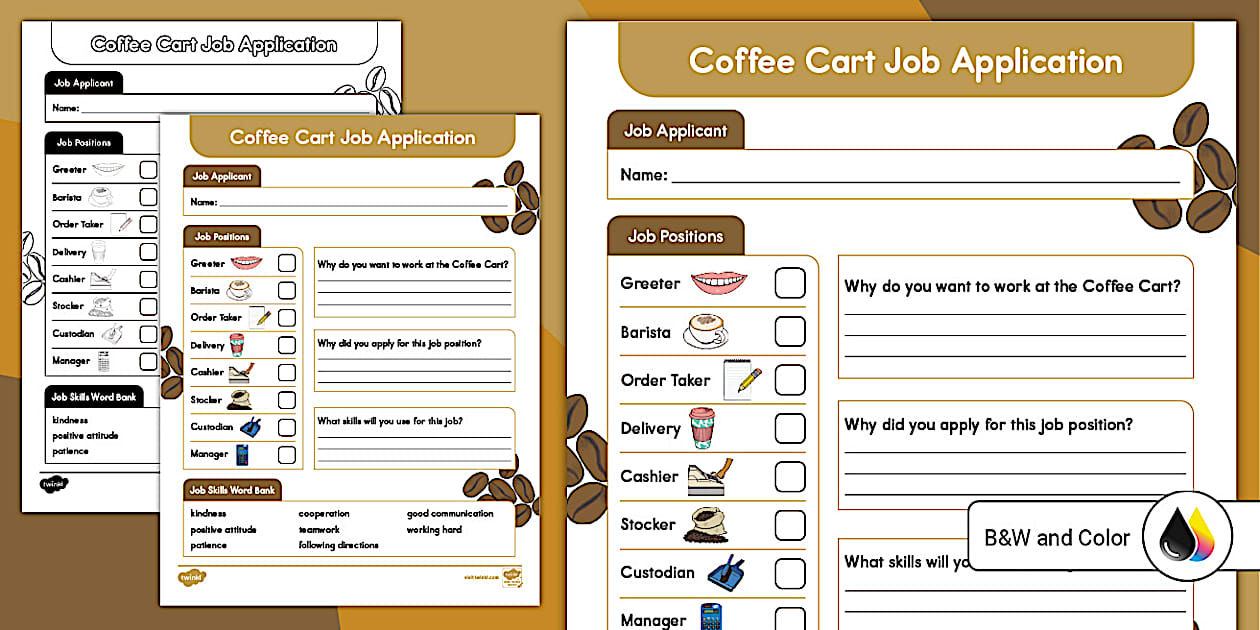 Coffee Cart Job Application Form (teacher made) - Twinkl