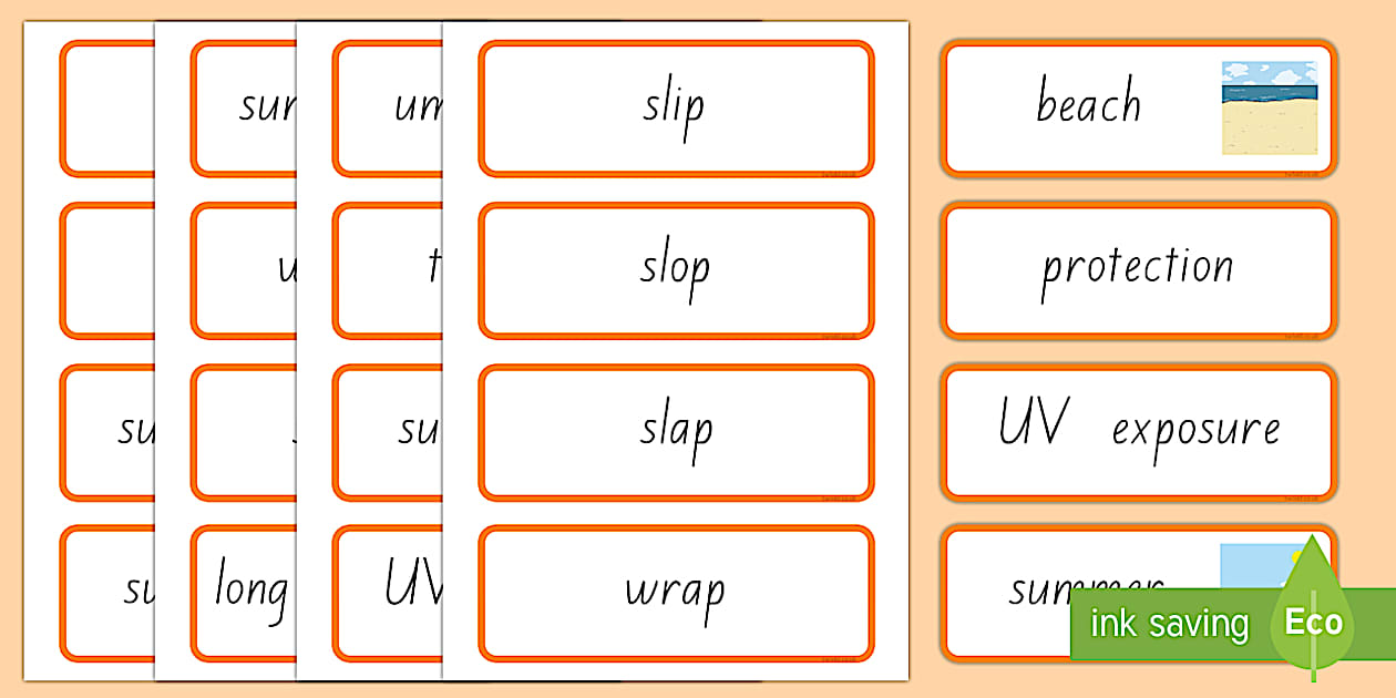 Sun Safety Word Cards