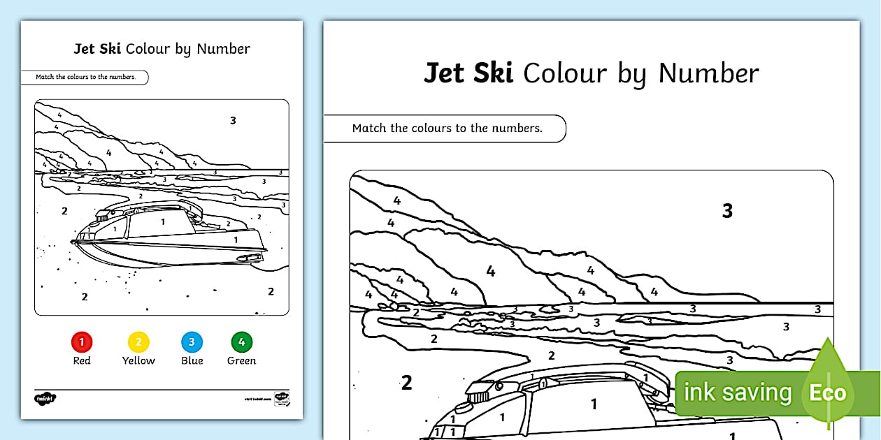 Jet Ski Colour by Number (teacher made) - Twinkl
