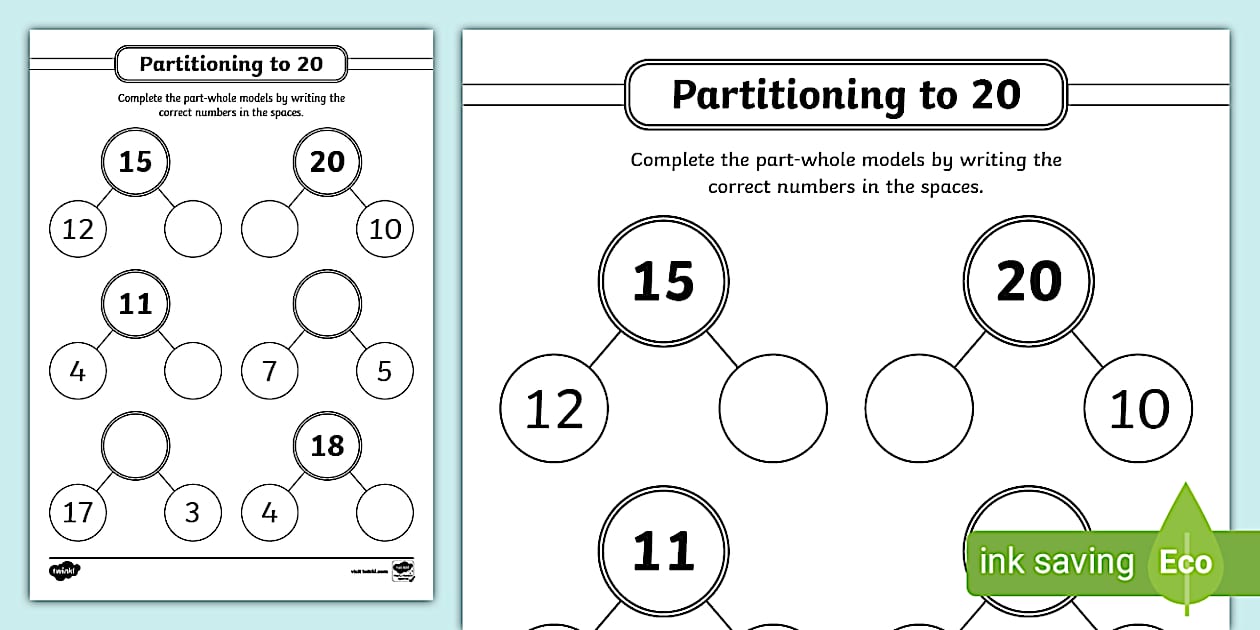 👉 Numbers to 20 Part-Whole Model Activity Sheet 1