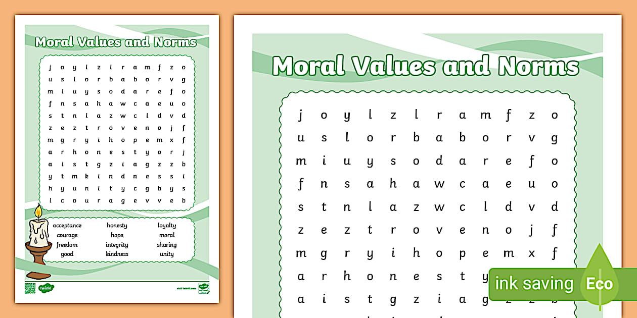 Moral Values Word Search (teacher made) - Twinkl
