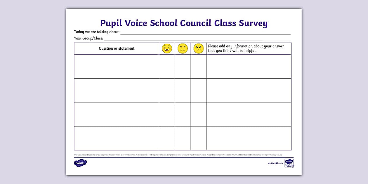 Pupil Voice School Council Class Survey KS2