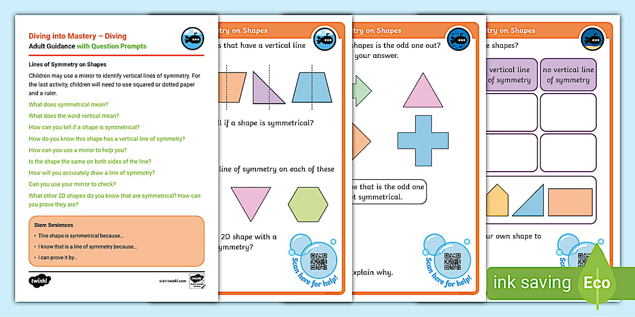 👉 Year 2 Diving into Mastery: Step 5 Lines of Symmetry on Shapes Activity