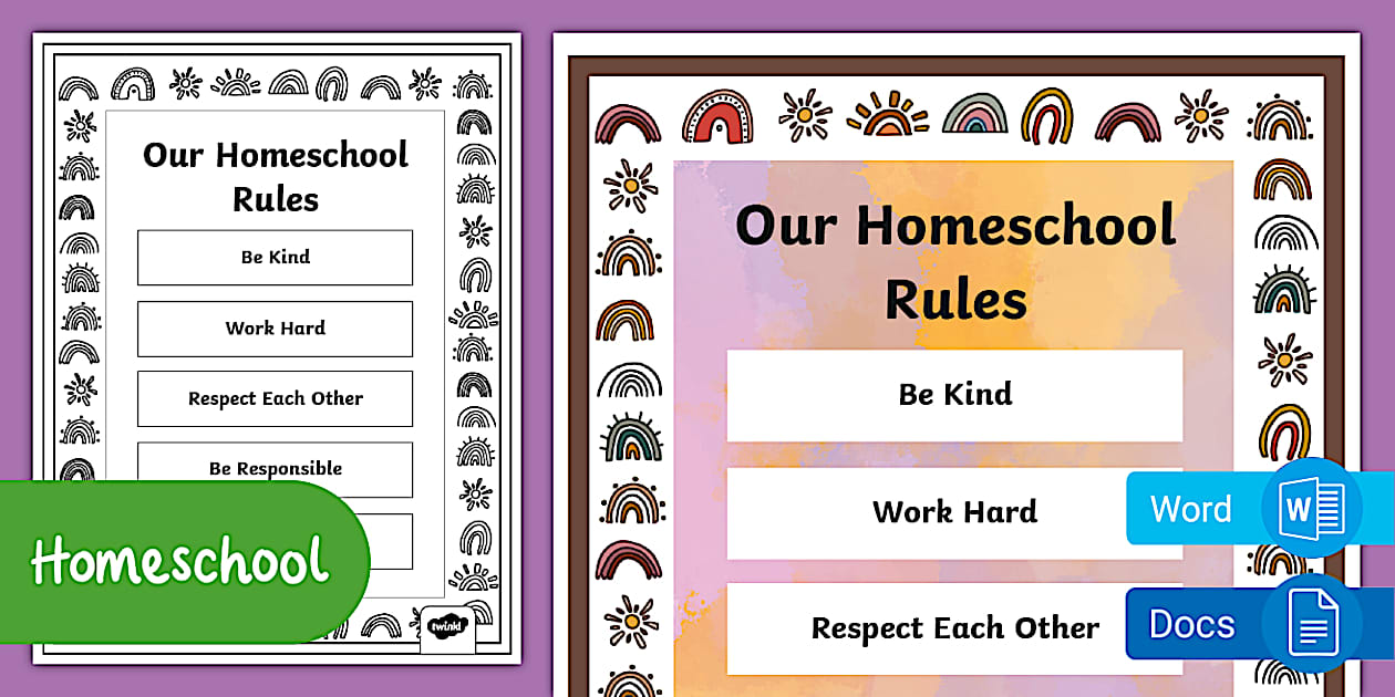 Editable Homeschool Charter: Our Homeschool Rules Word & Docs
