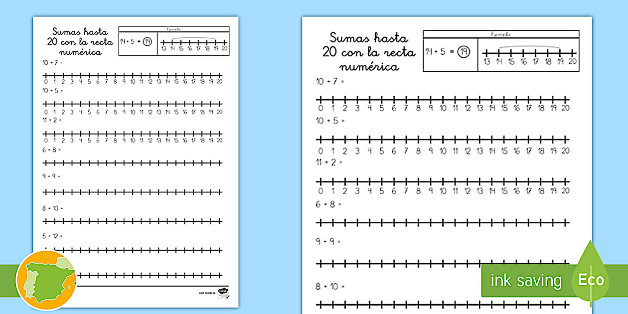 Ficha de actividad: Sumas hasta 20 con rectas numéricas