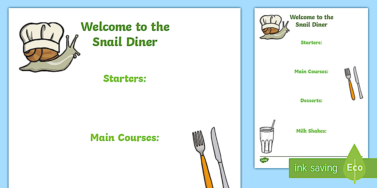 The Snail Diner Menu Activity (teacher made) - Twinkl