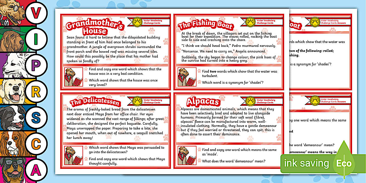 UKS2 Victor Vocabulary Challenge Cards (teacher made)