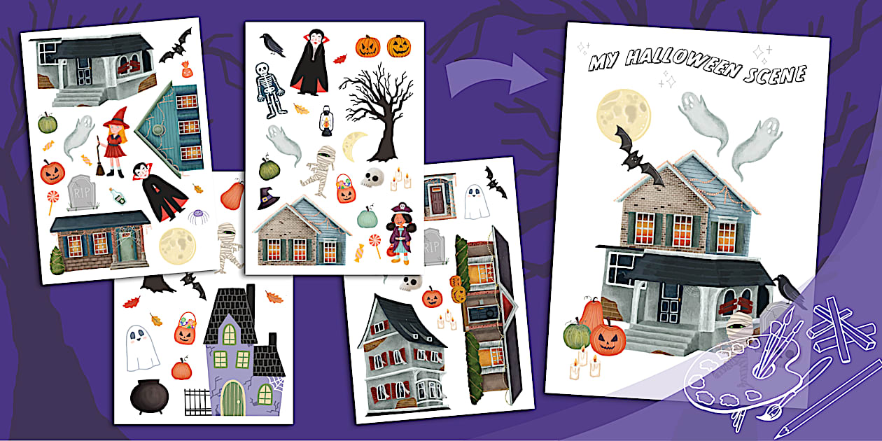 Design a Halloween Scene Collage Activity Pack - Twinkl
