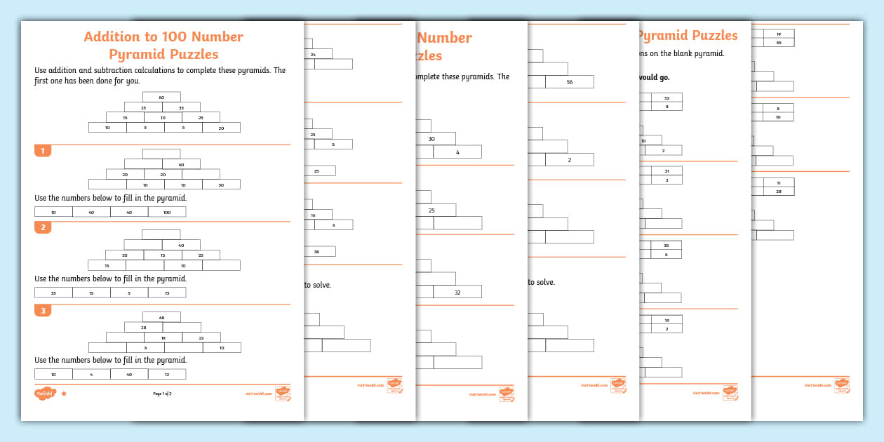 👉 Addition to 100 Number Pyramid Puzzle Game - Maths -Twinkl