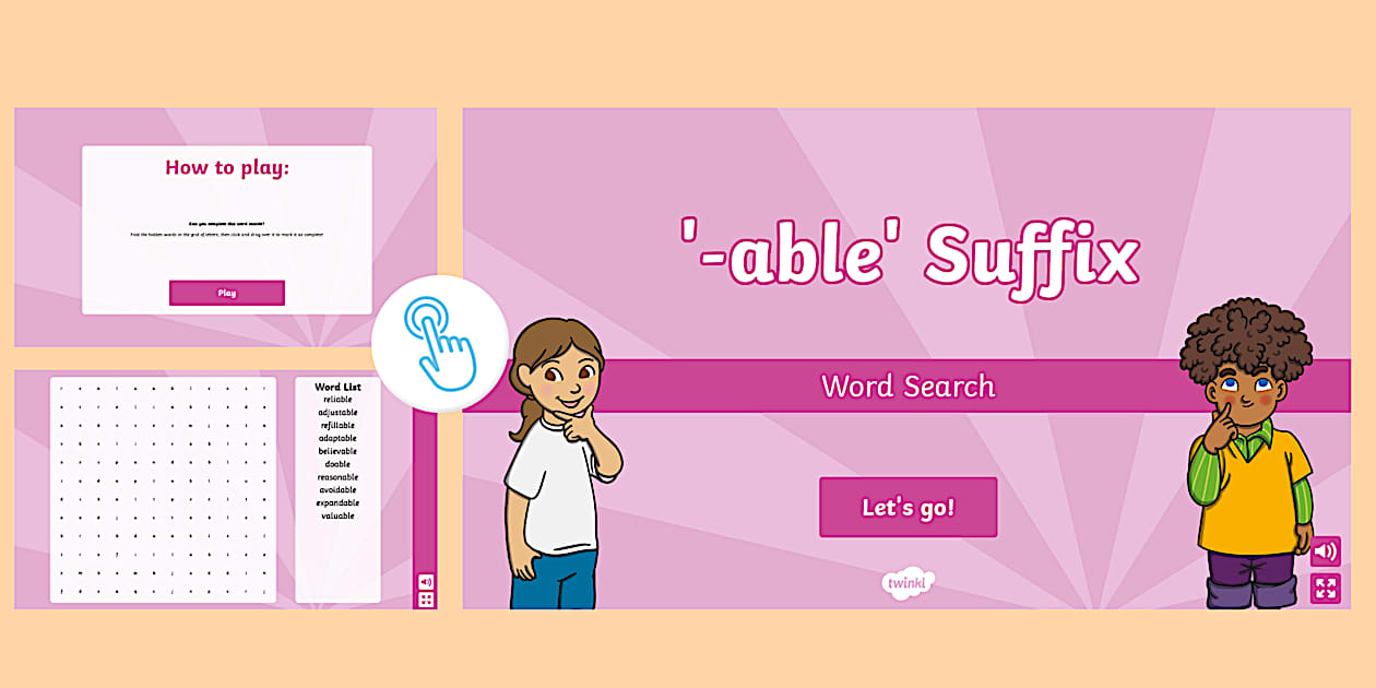 '-able' Suffix Interactive Word Search (teacher made)