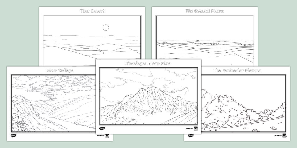 Landforms of India Colouring Sheets - Twinkl