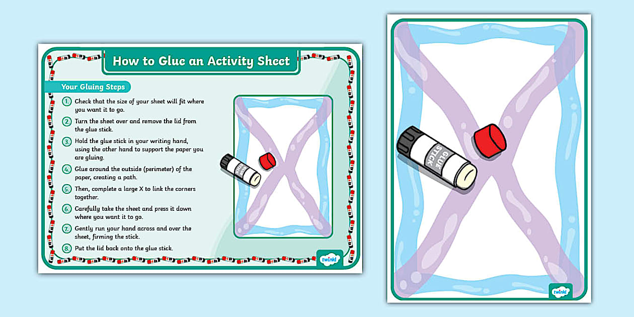 How to Glue an Activity Sheet Visual Prompt - Twinkl