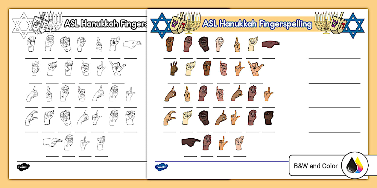 ASL Hanukkah Fingerspelling Worksheet (teacher made)