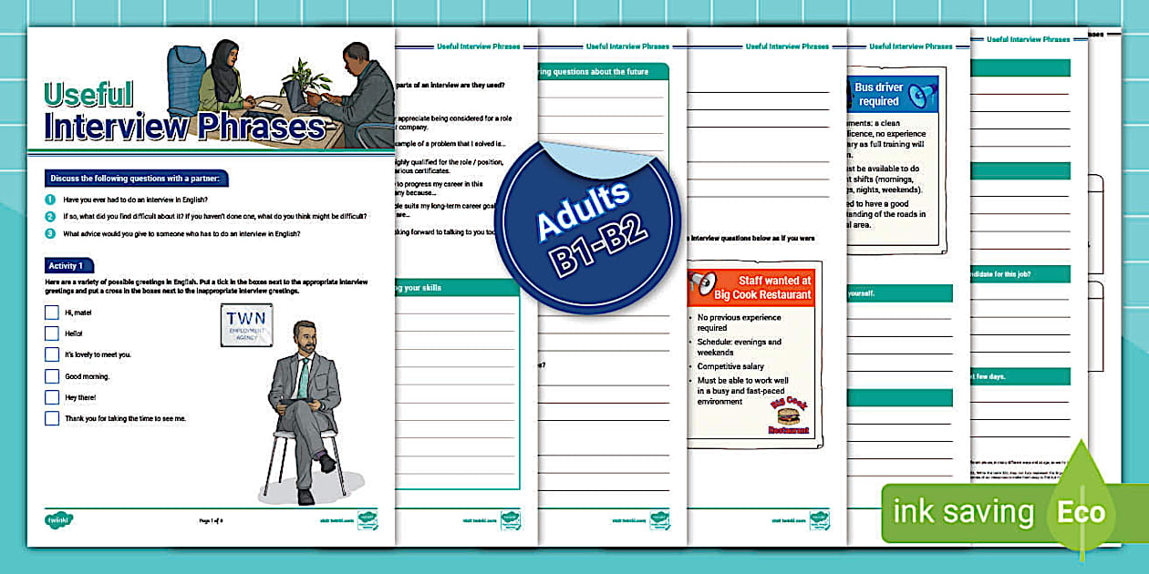 ESL Useful Interview Phrases Activity Sheet [Adults, B1-B2]