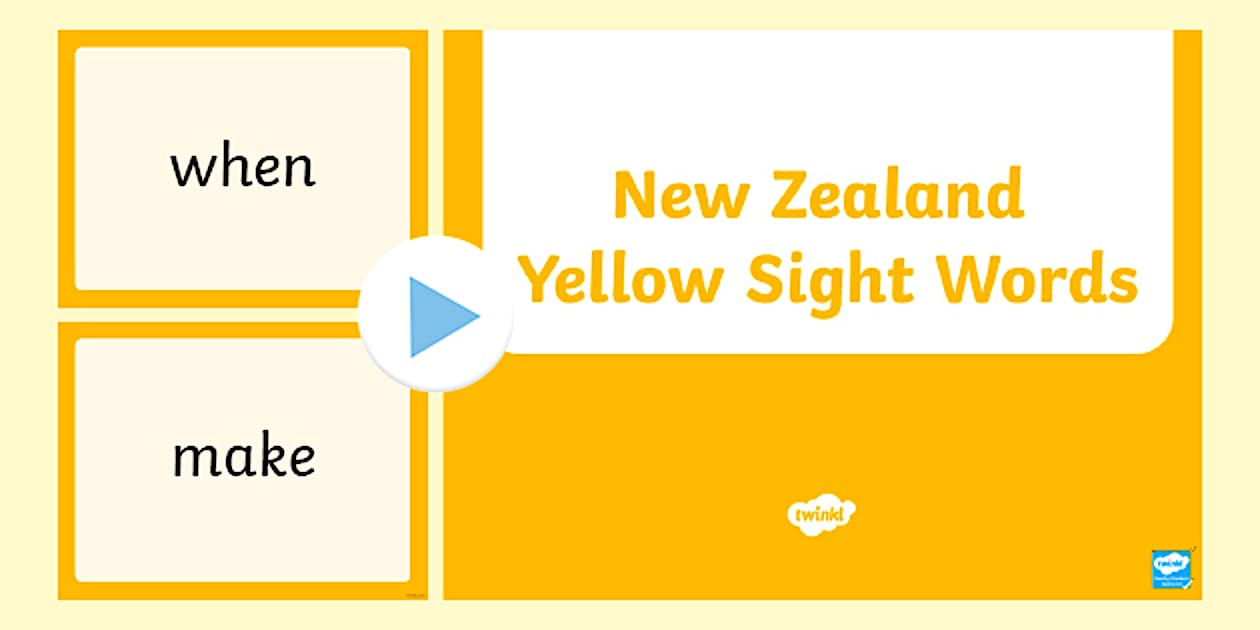 New Zealand Yellow Reading Sight Words PowerPoint