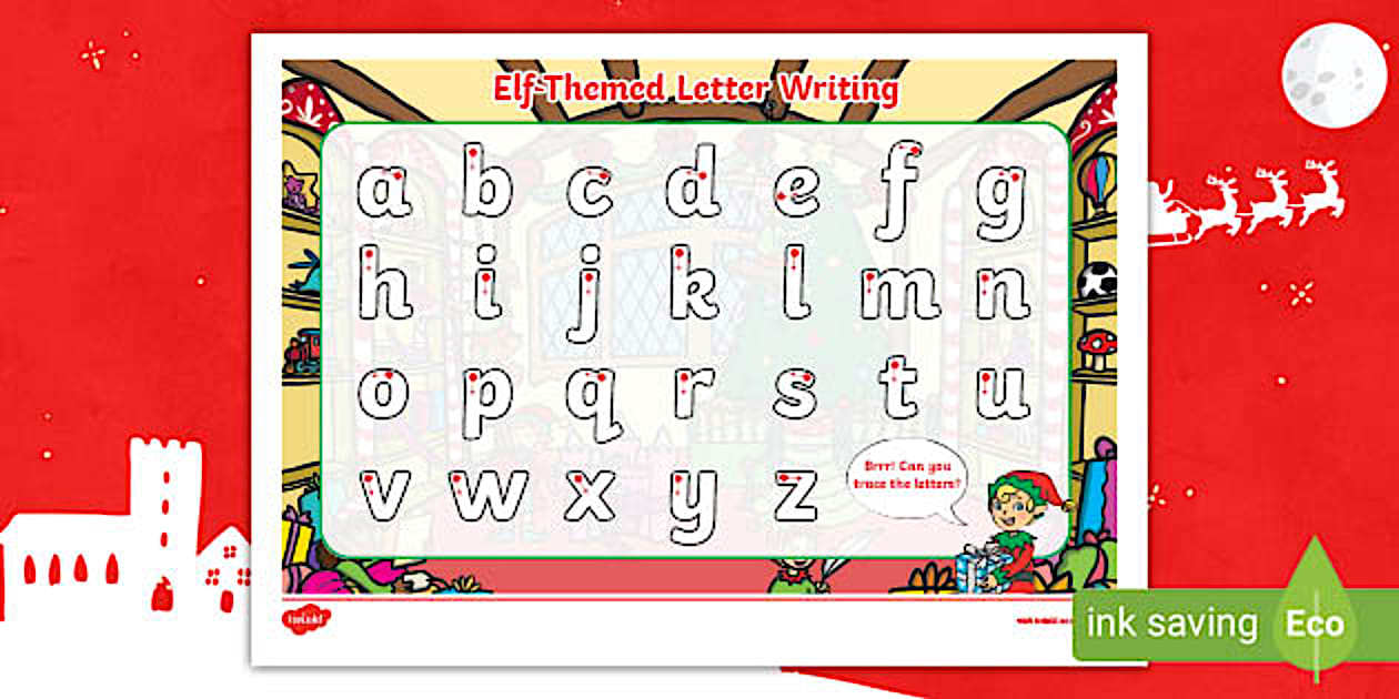 Cursive Elf Themed Letter Writing Worksheet - Twinkl