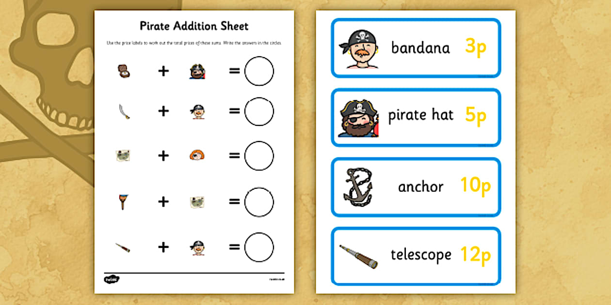 Pirate Shopping Addition up to 20p Activity Pack - Twinkl