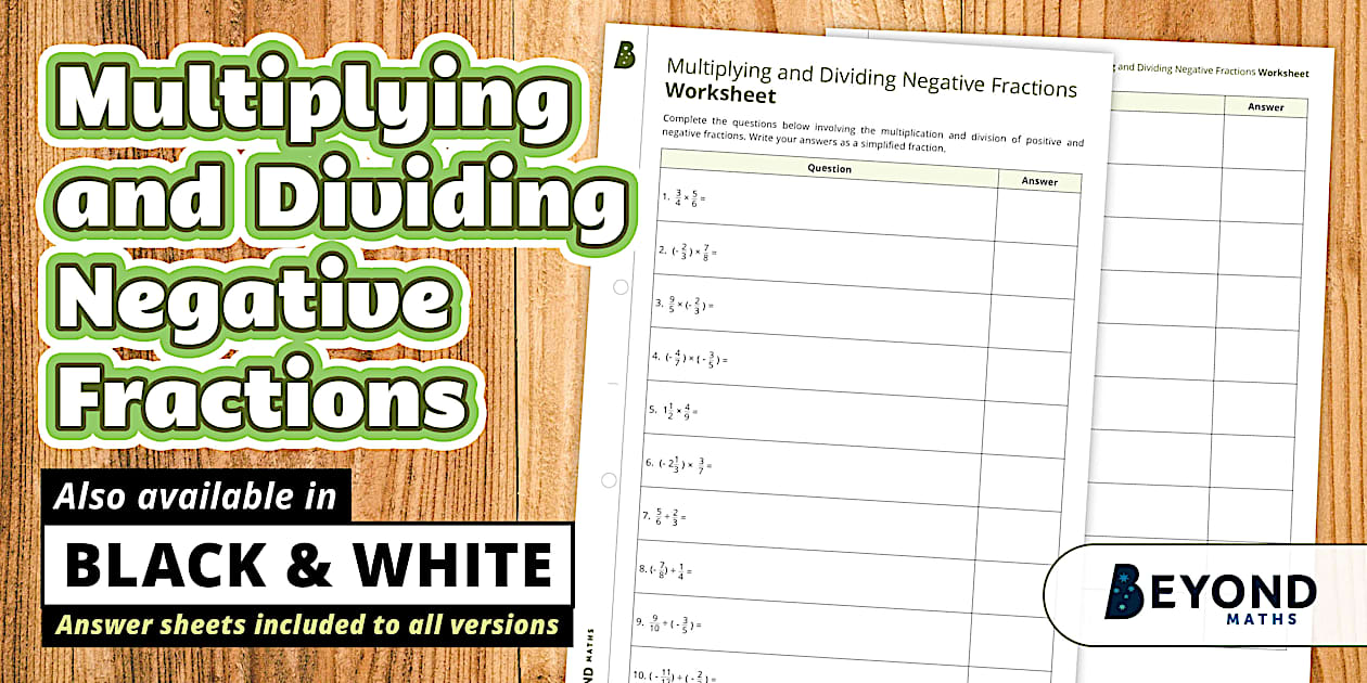 Negative Fractions Worksheet: Multiply & Divide