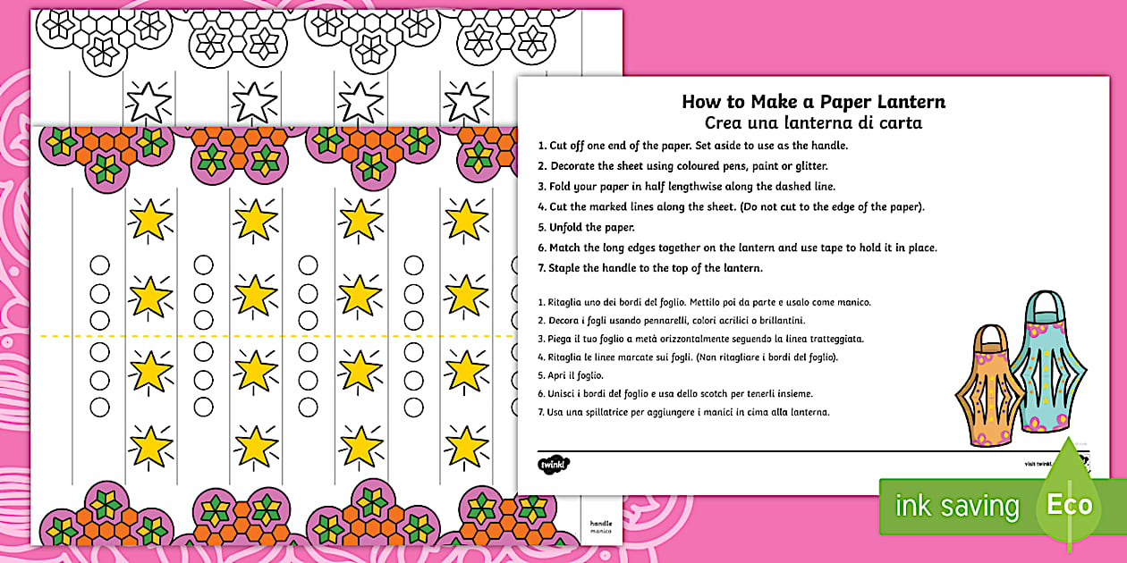 Diwali Paper Lantern Craft Templates English/Italian - Diwali Paper Lantern
