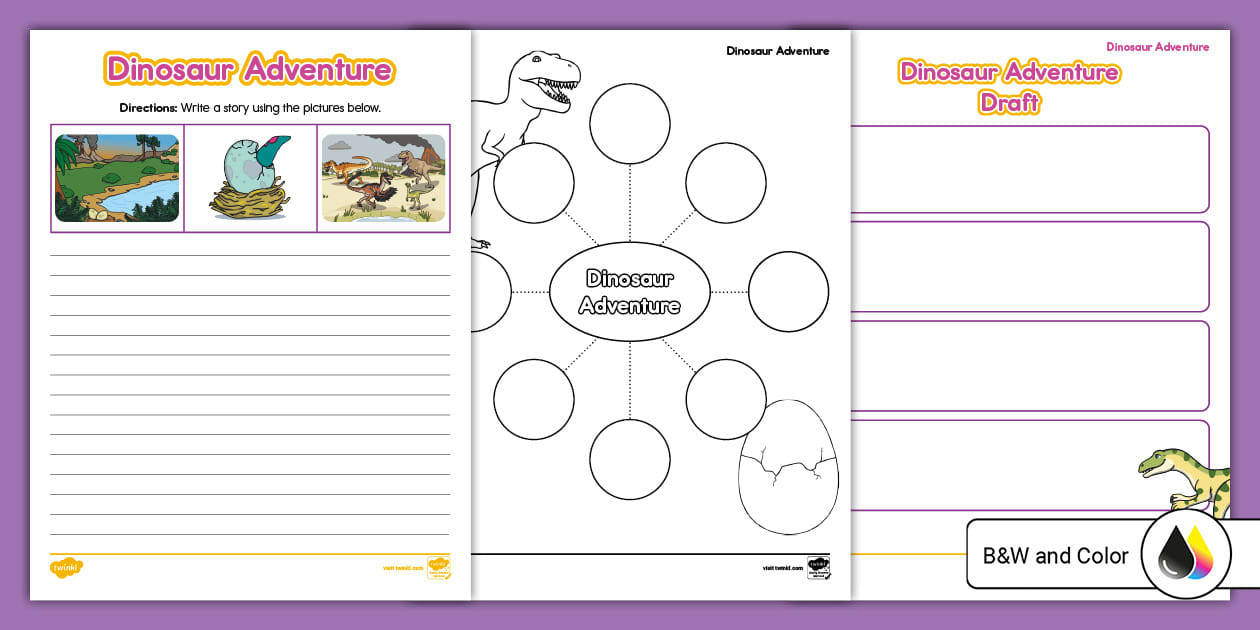 First Grade Dinosaur Adventure Write a Story Worksheet