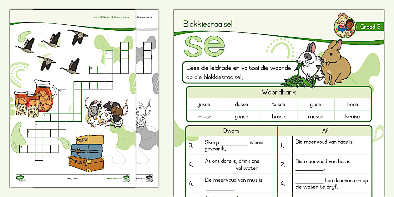 FREE! - Graad 3 Klanke Blokkiesraaisel Eindklank-se - Twinkl